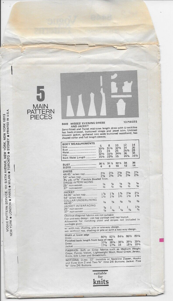 Vintage Vogue 8449 Misses Halter Dress & Jacket Size 8 UC FF | eBay