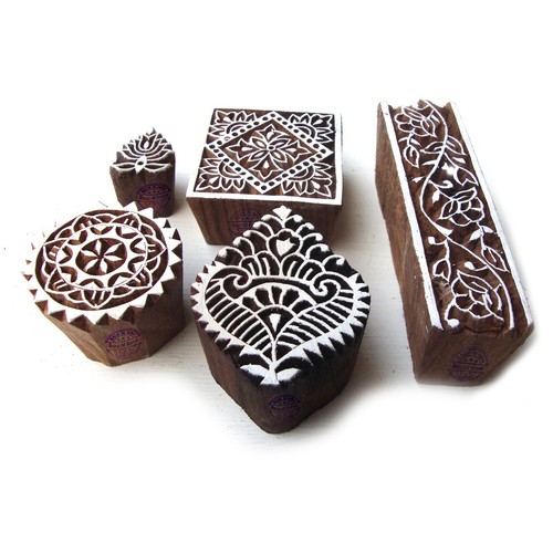 Hand Carved Square and Border Pattern Wood Block Print Stamps (Set of 5) | eBay