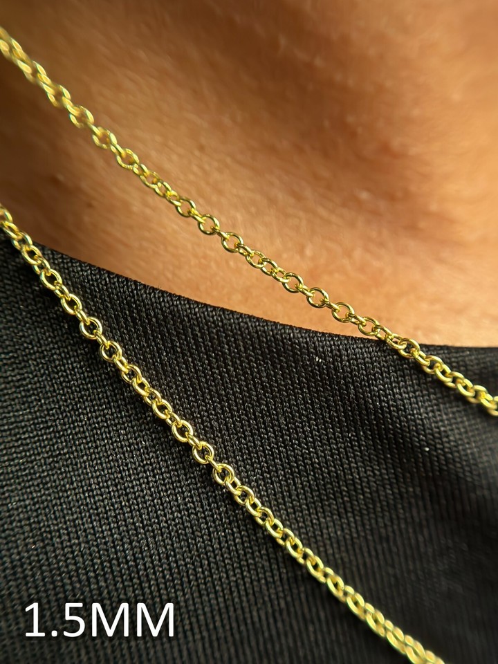 14k SOLID Gold Rolo Link 1.2mm 1.5mm 2mm Chain Curb Necklace 16" 18" 20 ...