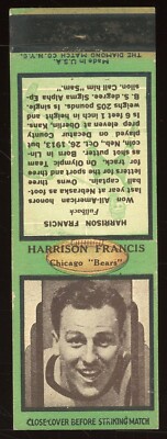 1937 Diamond Matchbook Match Football Harrison Francis - Green | eBay