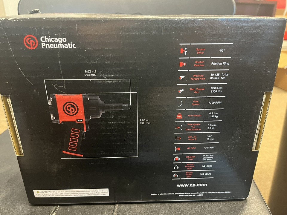 Chicago Pneumatic CP7755-2 1/2" Impact Wrench w/ Air Flex Mini and 2 ...