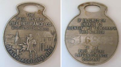 Vintage Paul Revere Life Insurance Co. Lost Key Return Fob/Token ...
