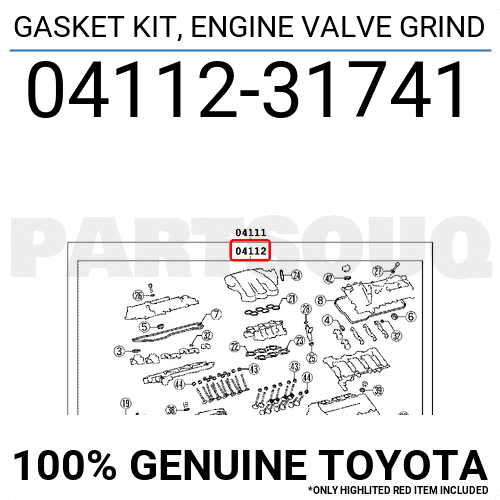 0411231741 Genuine Toyota GASKET KIT, ENGINE VALVE GRIND 04112-31741 | eBay