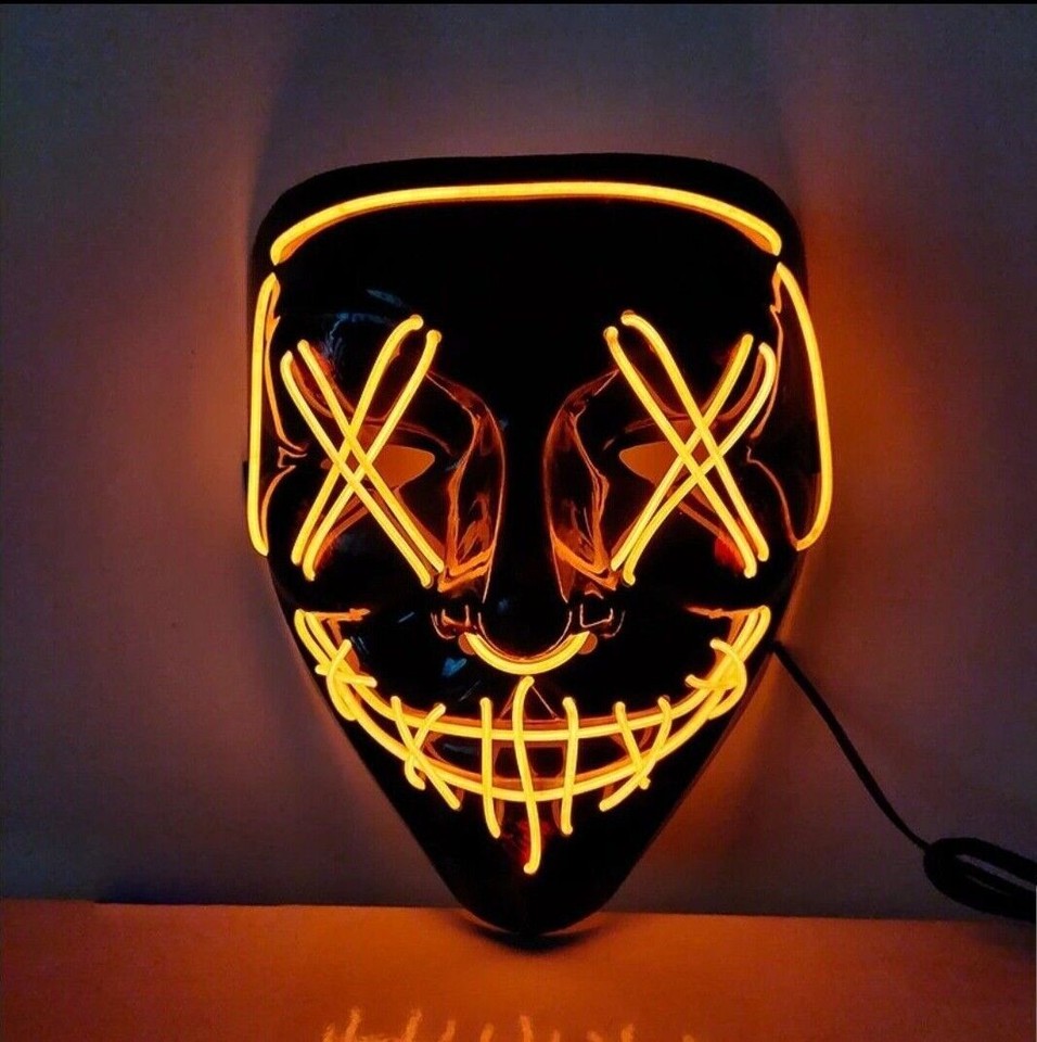 Halloween Purge LED Neon Scary Mask Wire Light Up Stitches Costume ...