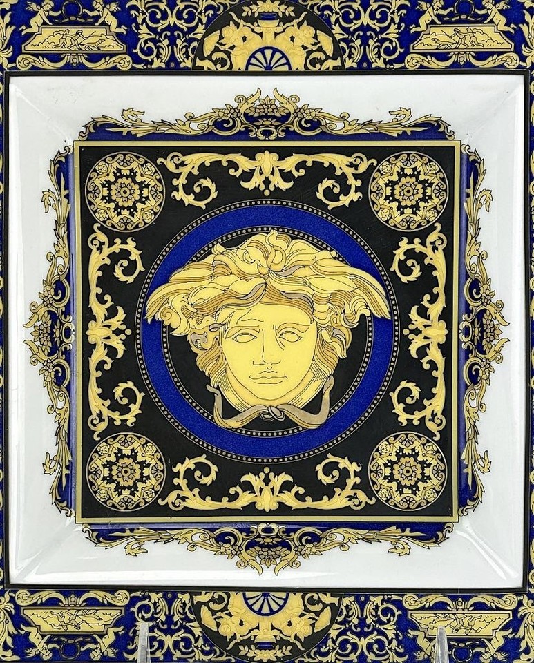 ROSENTHAL VERSACE MEDUSA BLUE 8 1/2" PORCELAIN DESIGNER SQUARE TRAY w ...