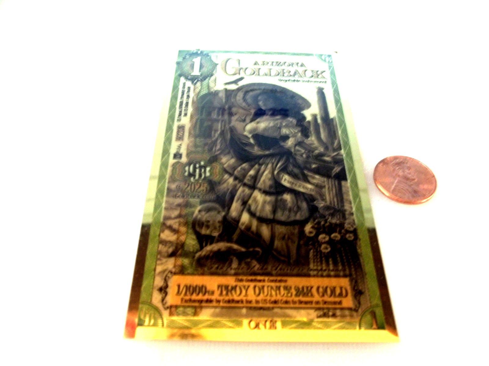 Arizona one Goldback Alpha 1/1000 Oz Fine Gold .999 Gold Backs AZ 24k ...