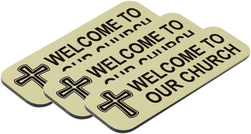 Welcome to Our Church, Cross Design, 1 x 3" Name 3 Pack, Brushed Gold ...