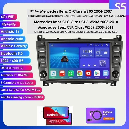 CarPlay Car Radio For MERCEDES BENZ C/CLK W203 W209 Android 12 4+64GB ...
