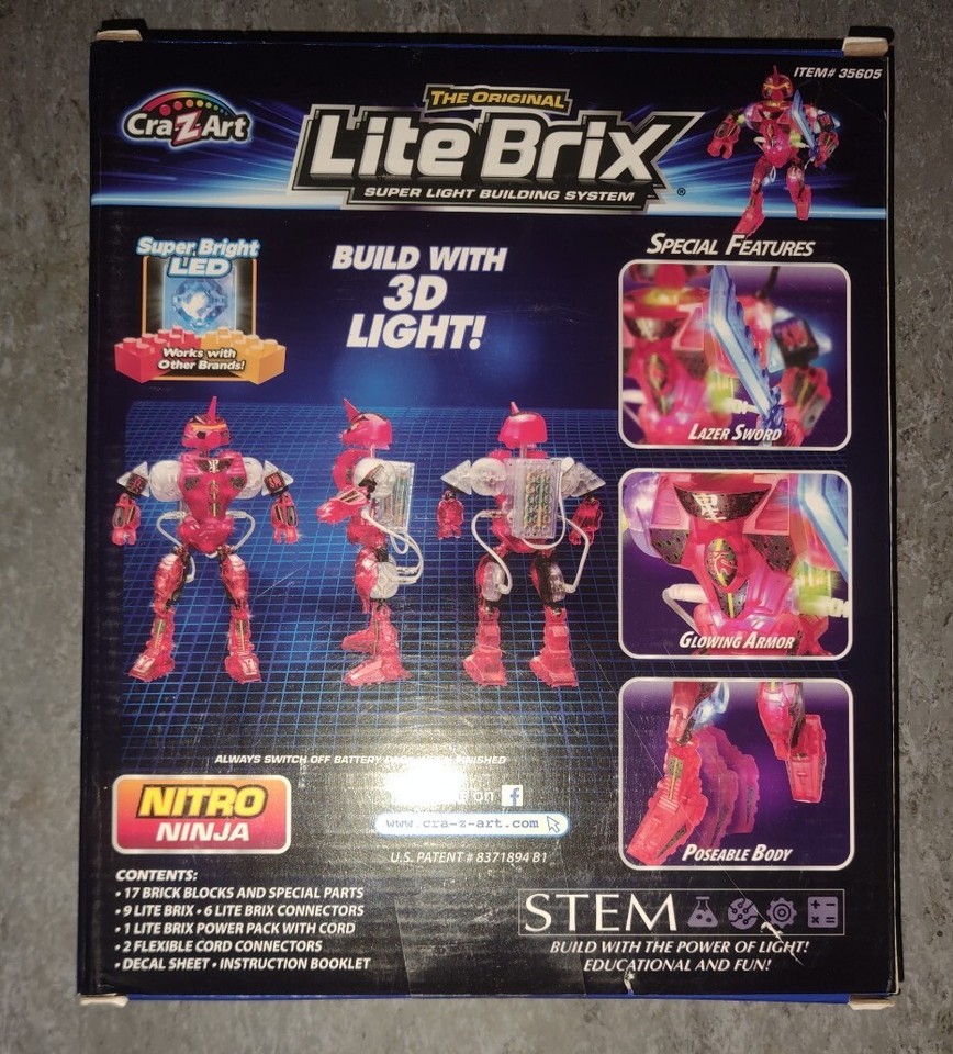 Lite Brix Nitro Ninja Light Up Robot 35 Pc Super Bright LED Glowing ...