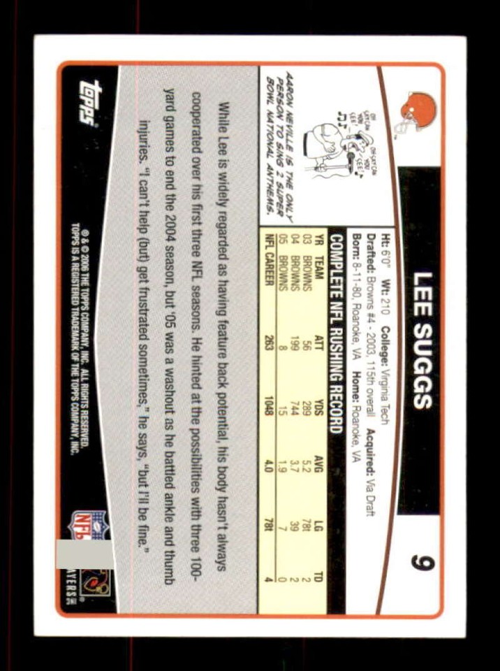 2006 Topps #9 Lee Suggs NM/NM+ Browns 240547 | eBay