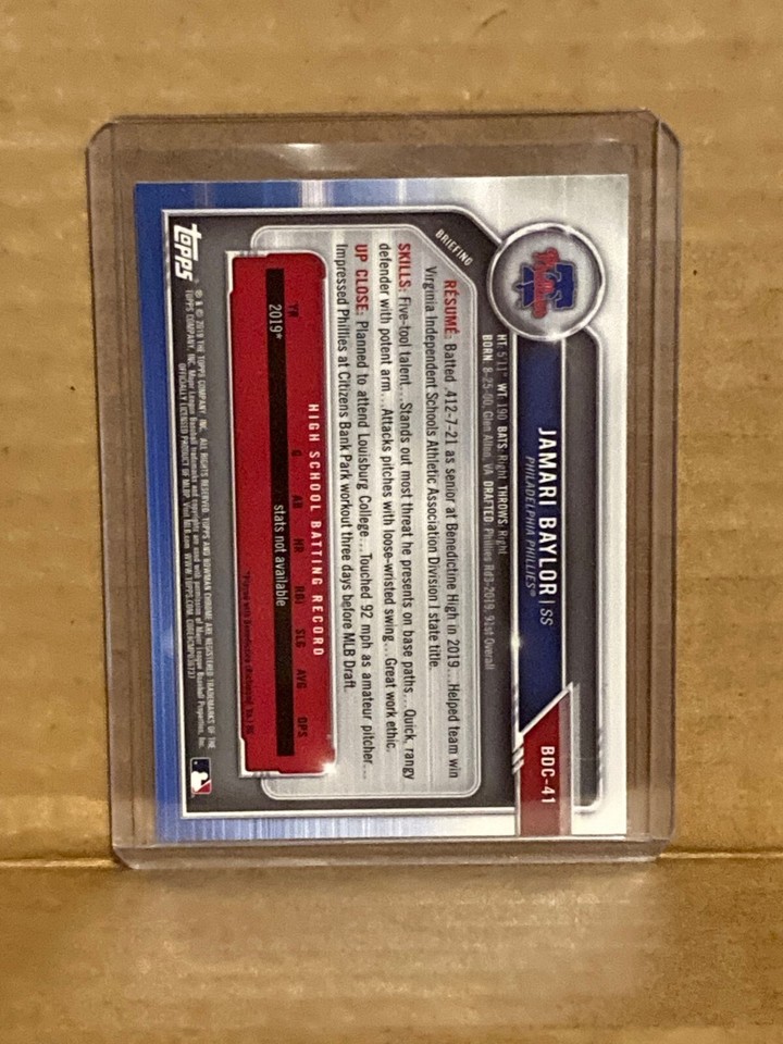 Jamari Baylor 2019 Bowman Chrome Draft 1st Bowman Chrome Prospect | eBay