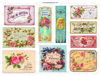 Waterslide Decal Image Transfer Vintage Shabby Chic Floral Labels Signs ...