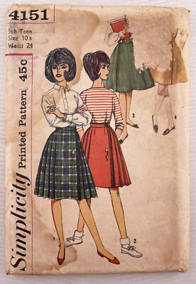 Vintage Simplicity 4151 Teen Kilt Bandstand Skirt Pattern Size 10s Teen ...