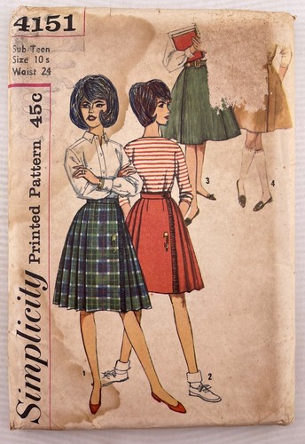 Vintage Simplicity 4151 Teen Kilt Bandstand Skirt Pattern Size 10s Teen ...
