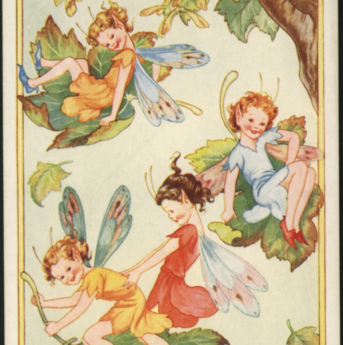 "AUTUMN FROLICS" FAIRIES,FAIRY RIDE FALLING LEAVES,GLADYS CHECKLEY,OLD ...