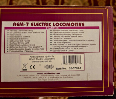 L/N M.T.H. Amtrak(Phase V) (#915) AEM-7 Elec. Locomotive w/ Proto-Sound ...