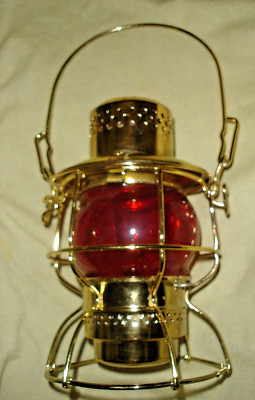 Vintage Brass Adlake Kero (Unaffliated) Railroad Red Glass Shade Lamp ...