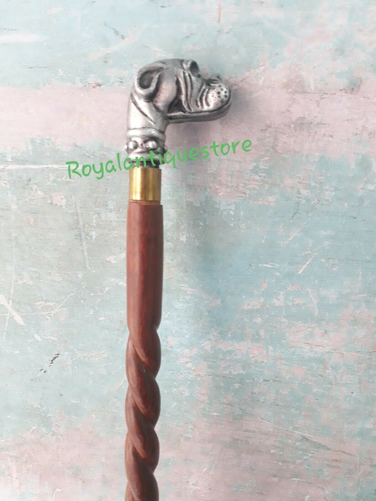 Travel Walking Stick Antique Bulldog Head Handle Wood… - Gem