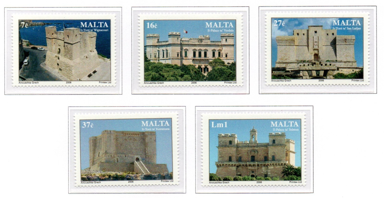 Malta Stamps 2006 SG 1499-1503 Maltese Castles and Towers Unmounted ...