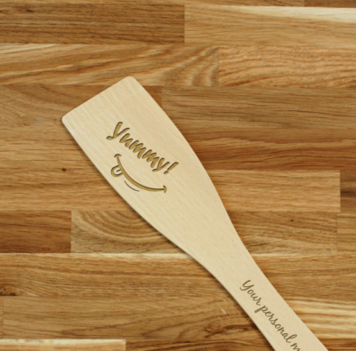 Engraved Personalised wooden SPATULA Yummy! laser cut with any design ...