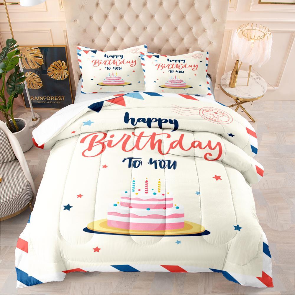 Microfiber Comforter Quilt Doona Duvet &Pillowcase Happy Birthday Bed ...
