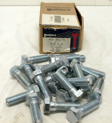 Lot of 25 Rockford Hex Bolts 5/8-11 x 2 Grade Zinc Chromate P/N 2144 ...