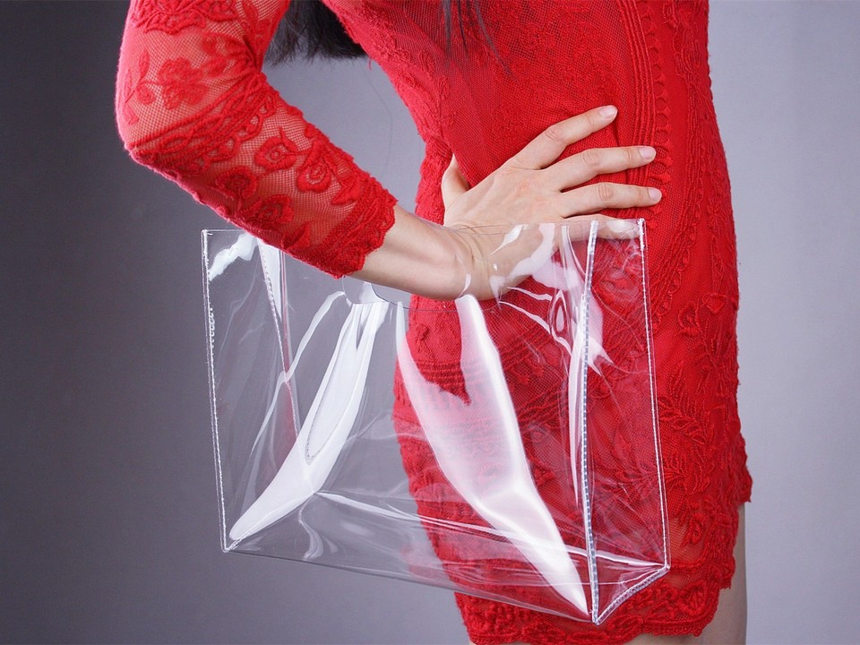 Clear Vinyl Plastic Bag Tote Shopper Handles Transparent Recycling ...