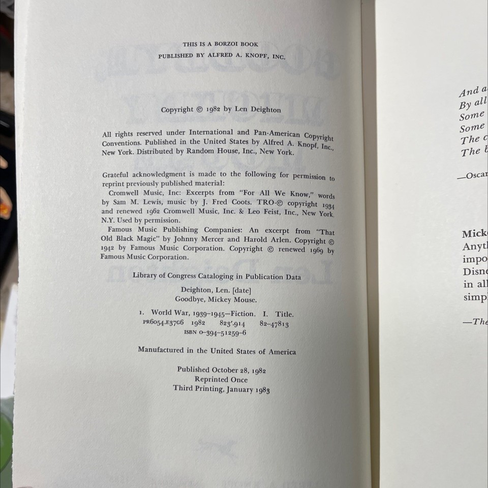 goodbye, mickey mouse book, by Len Deighton, 1982 Hardcover | eBay