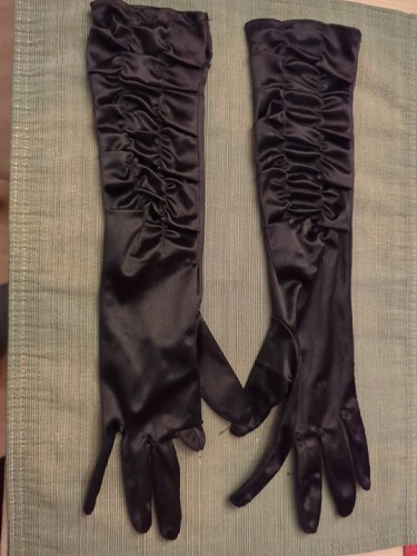 Long Ruffled Black Satin Gloves | eBay