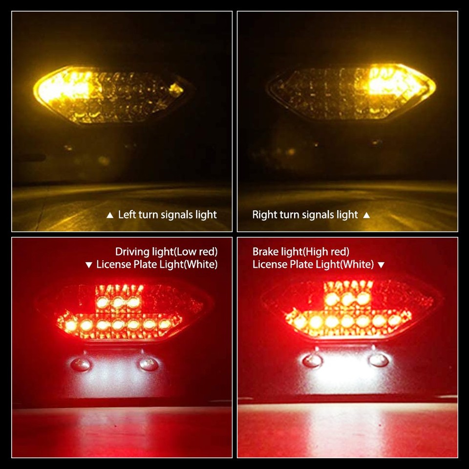 Motorcycle LED Brake Signals Turn License Integrated Plate Tail Lights ...