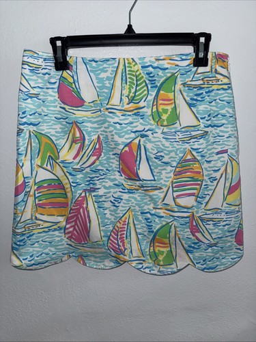 Lilly Pulitzer You Gotta Regatta Lynnie Skirt Sailboats Scalloped Hem ...