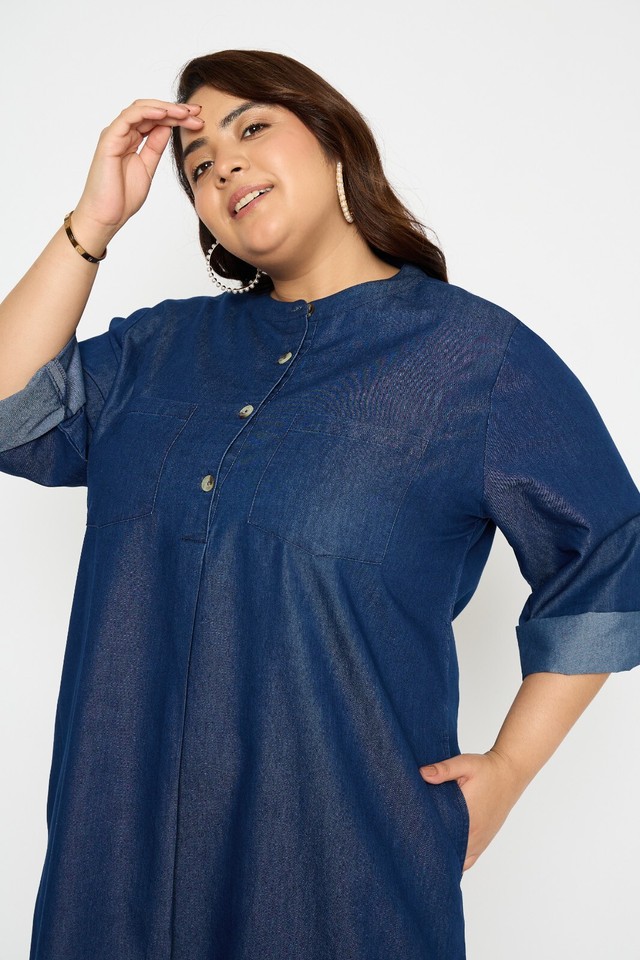 Women Plus Size Denim Shirt Maxi Dress Collar Button Down Long Cover Up ...