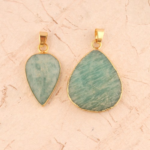 Best Quality Amazonite Gemstone Yellow Gold Plated Necklace Pendants ...