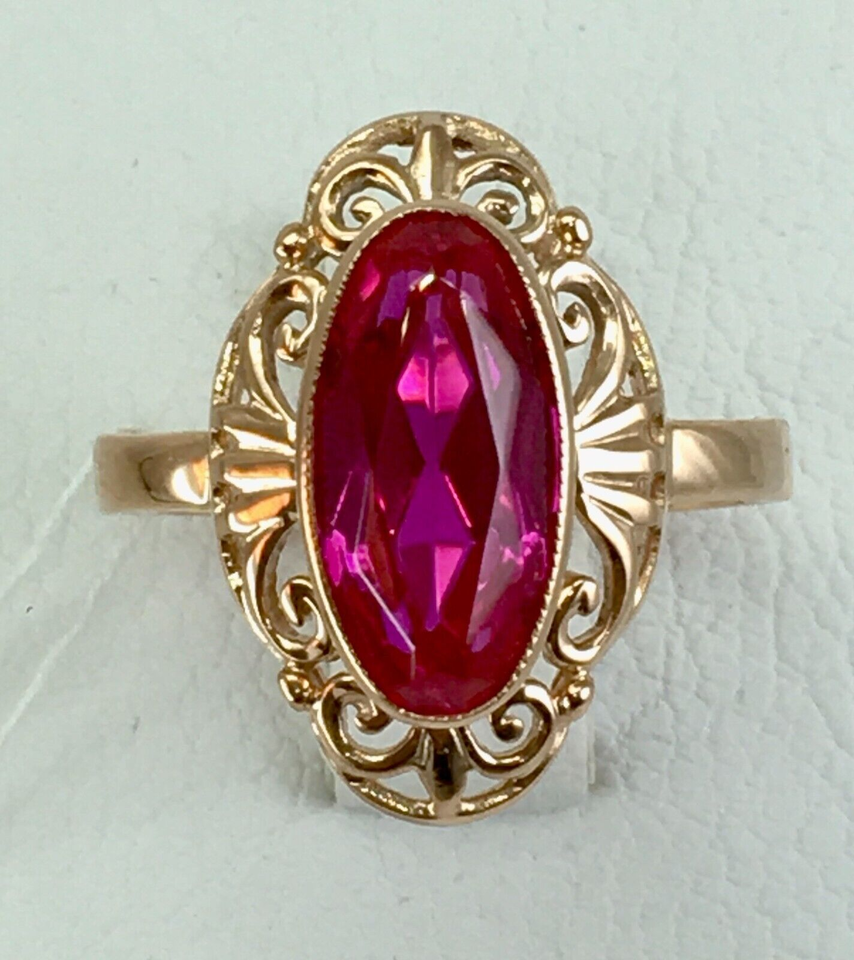 USSR Vintage Original Rose Gold Ring with Ruby (lab. created) 583 14K ...
