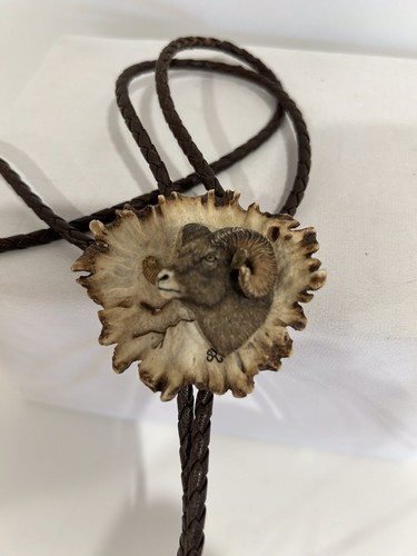 Bolo Tie Of Big Horn Sheep With Hand Carved Faces On Tips. | eBay