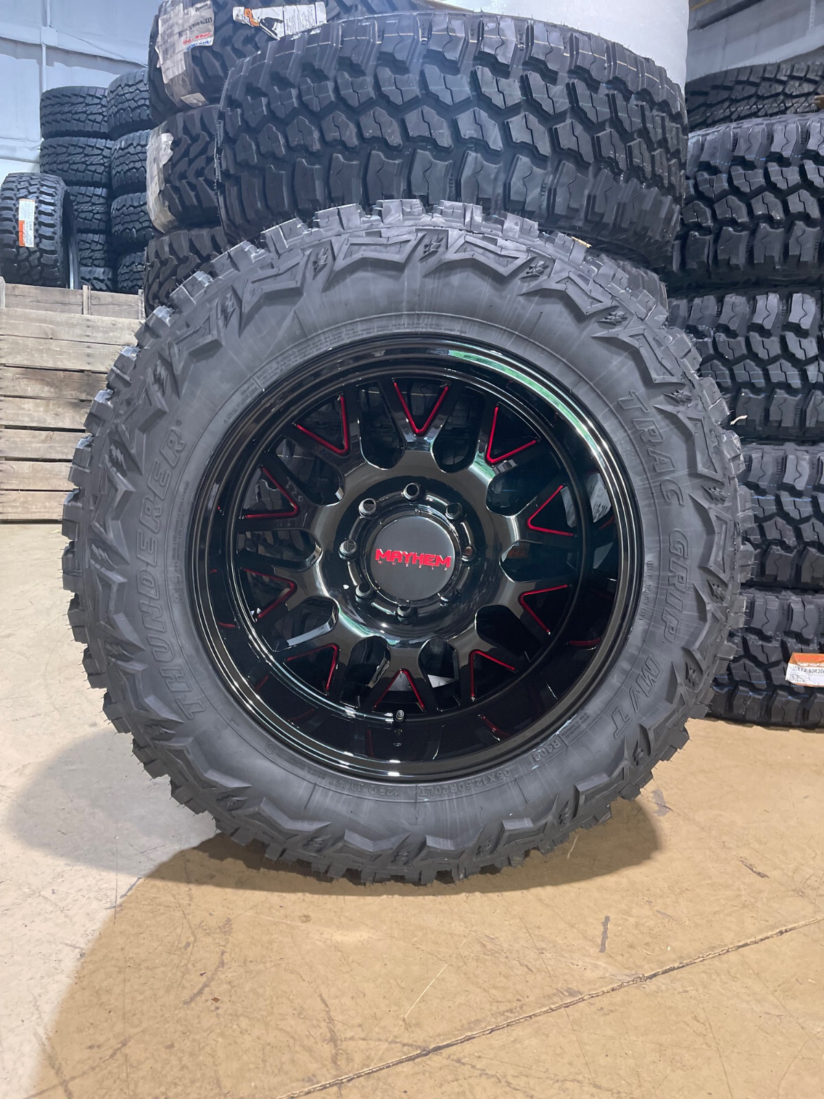 4 20x10 Mayhem Tripwire Red Wheels Rims 35 MT Tires 8x6.5 GMC Sierra ...
