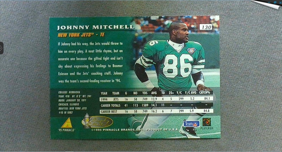 1995 Pinnacle Trophy Collection #130 Johnny Mitchell Jets | eBay
