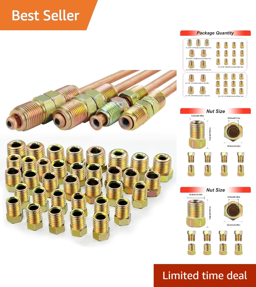 35 PCS Alloy Steel Brake Line Fittings for 3/16" & 1/4" Inverted Flare ...