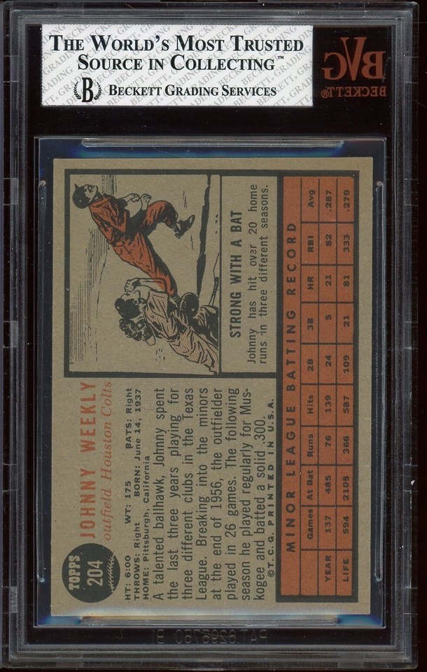 1962 Topps Baseball #204 Johnny Weekly BVG 6.5 | eBay