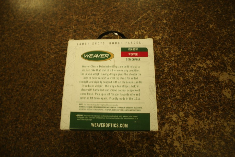 Weaver 1" Detachable Top Mount Dual Extension Scope Rings High Matte ...