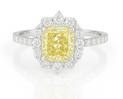 14KT White Gold 2C Fancy Vivid Yellow IGI Lab Grown Diamond Cushion ...
