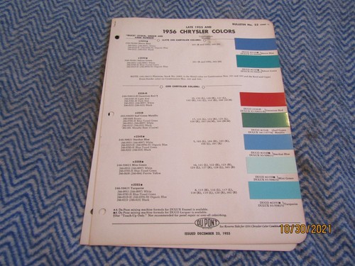 1956 CHRYSLER COLOR CHIPS CHART | eBay