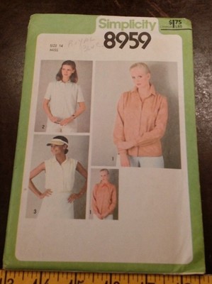 VINTAGE SIMPLICITY LADIES BLOUSE TOP PATTERN 8959 SIZE 14 FREE SHIPPING ...