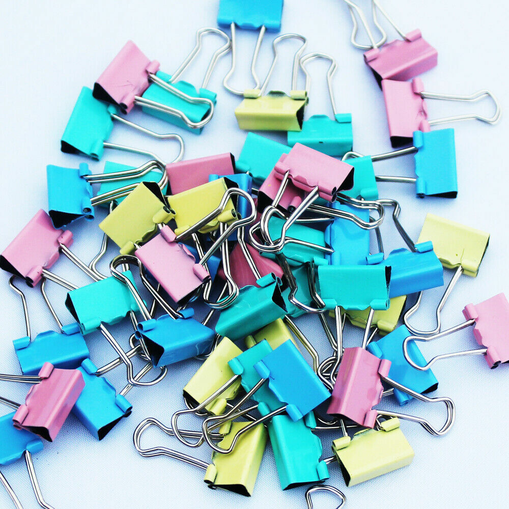 48 x Bulldog Clips Foldback 19mm Metal Binder Paper Grip Assorted Multi ...