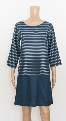 exSe4salt 3/4 Sleeve Striped Linen Blend Pockets Nautical Tunic Dress ...