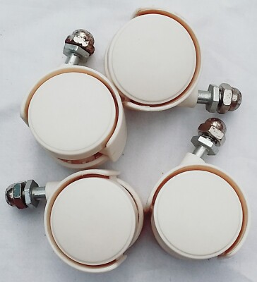 CASTOR WHEELS. WHITE PLASTIC. SWIVEL. 4PCS USED BUT EXCELLENT CONDITION ...