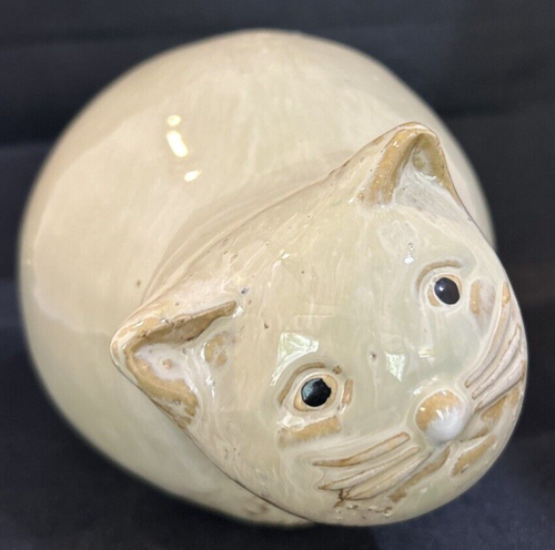 Nantucket Pottery Ceramic Chonky Cat Light with Whiskers and Black Eyes ...