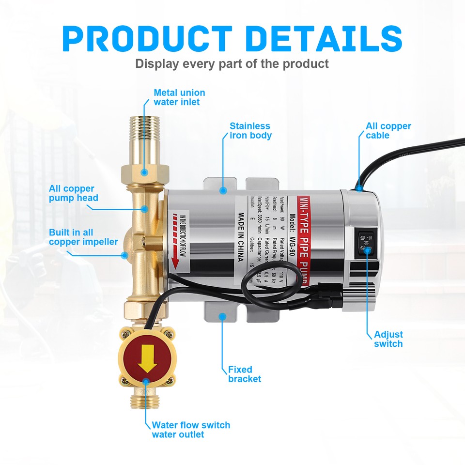 Electronic Automatic Water Pressure Booster Pump Home Shower Washing ...