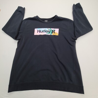 Hurley Sweater Mens 2XL XXL Black Logo Sweatshirt Pullover Outdoors ...