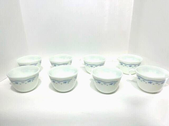 Pyrex Corning Morning Blue Coffee Mugs Tea Cups Set of 8 Milk Glass ...